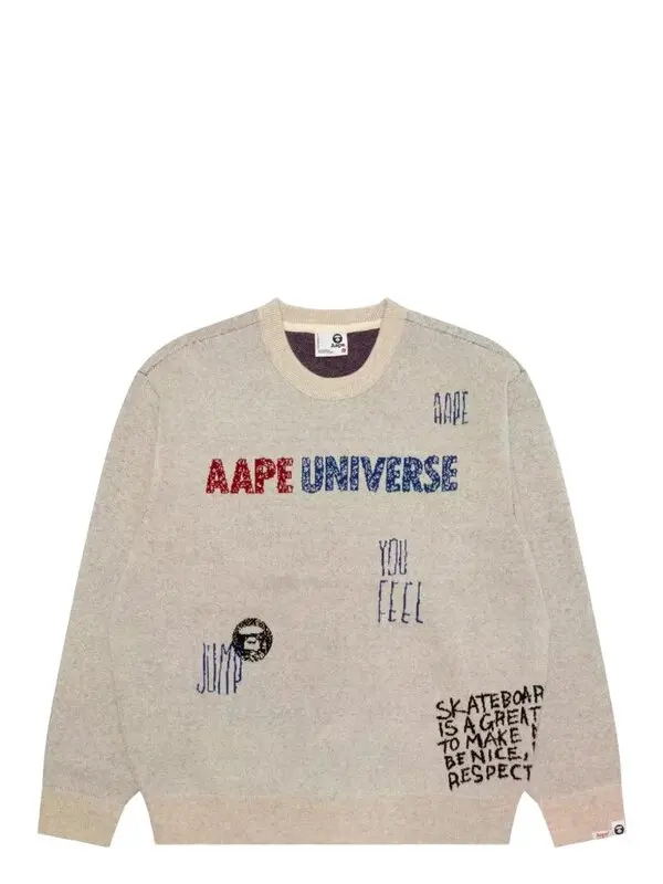 AAPE BY *A BATHING APE Graphic Print Crew Neck Sweater - Neutrals