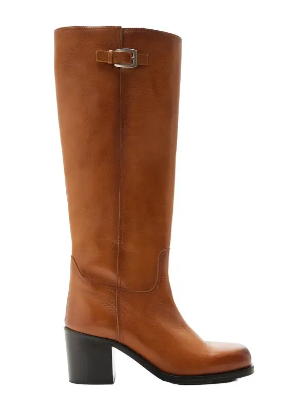 Staud Brooklyn Knee-high Leather Boots With Silver Buckle Detail - Brown