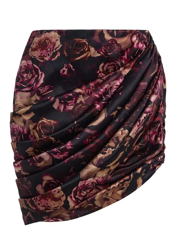 RODARTE Rose Draped Silk Satin Mini Skirt - Multi