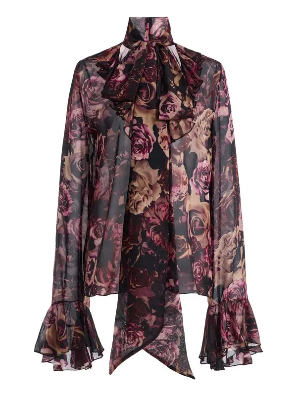 RODARTE Rose Ruffled Silk Chiffon Top - Multi