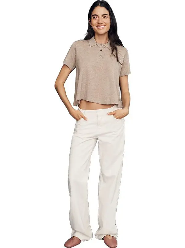 Maeve Short Sleeve Wool-cashmere Blend Polo Top - Beige