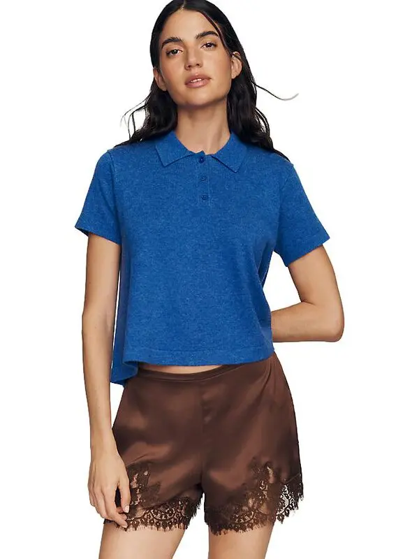 Maeve Short Sleeve Wool-cashmere Blend Polo Top - Blue