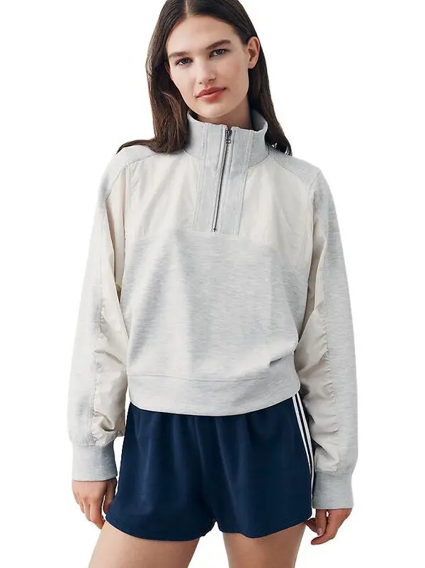 Daily Practice Mixed Media Quarter-zip Jacket Top - Light Grey