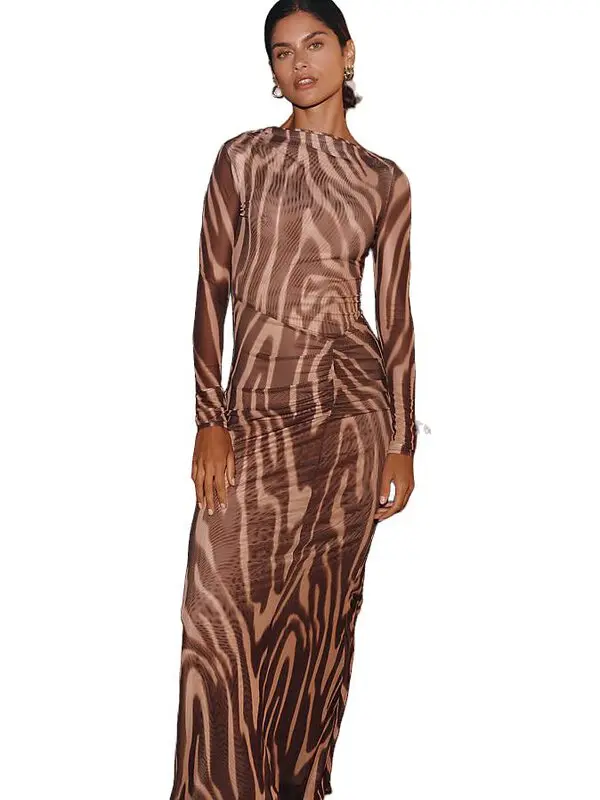Suboo Long-sleeve Printed Midi Dress - Sable