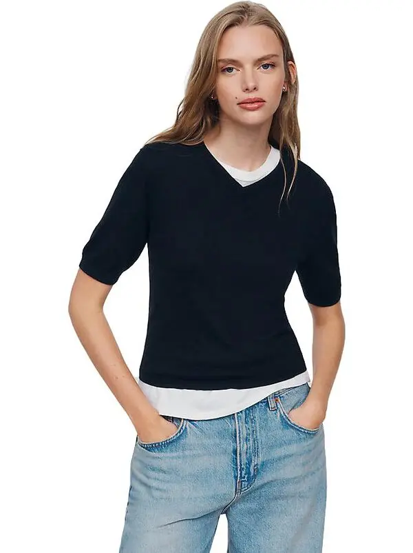 Maeve Short Sleeve Cropped Sweater - Black