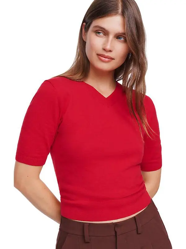 Maeve Short Sleeve Cropped Sweater - Red