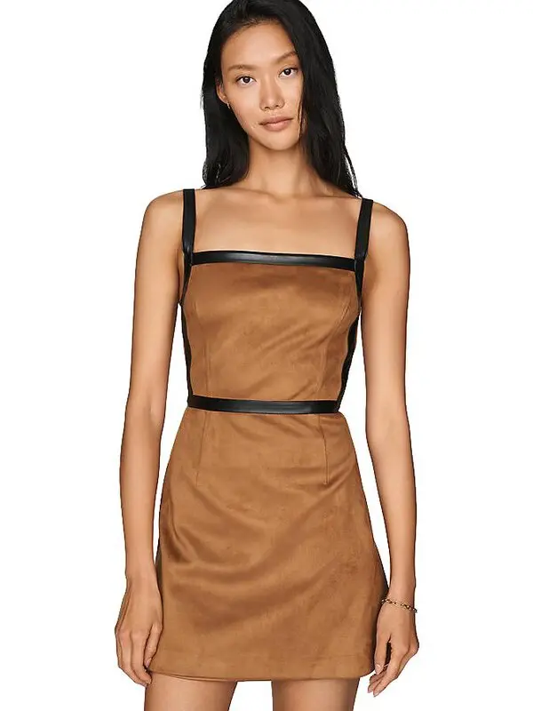 Anthropologie Faux Suede Mini Dress With Contrast Piping - Brown