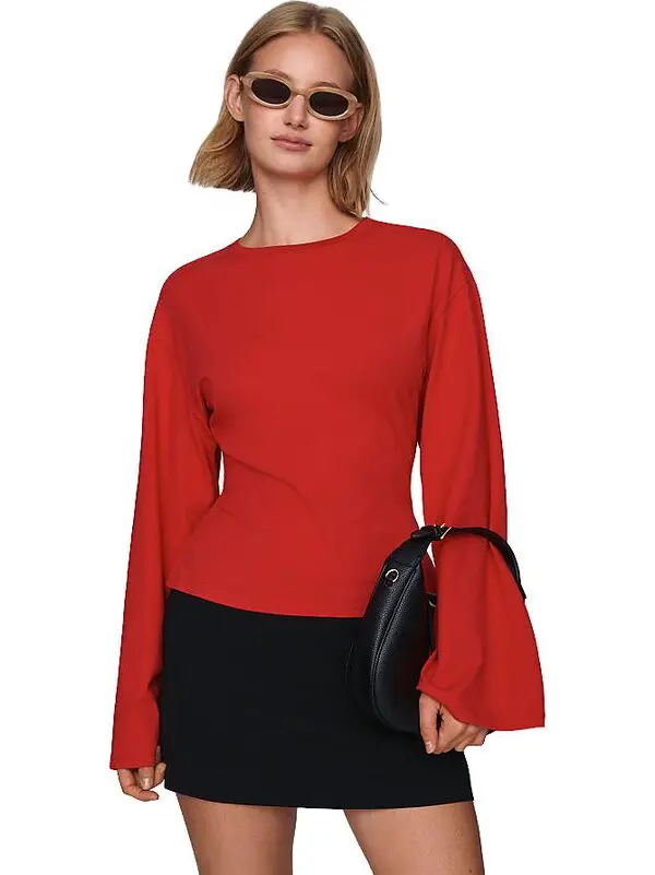 Maeve Waisted Long-sleeve Top - Red