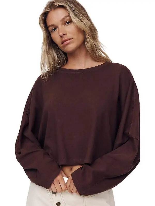 PILCRO 100% Cotton Cropped Long-sleeve Top - Chocolate