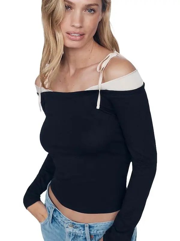 Astr The Label Loretta Off-shoulder Tie Top - Black