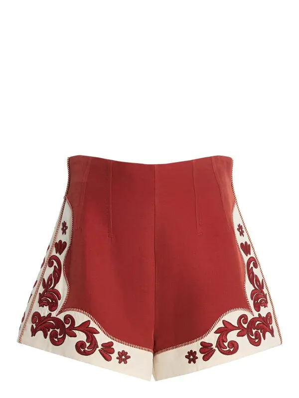 ALEMAIS Duke Embroidered Crepe Shorts - Red