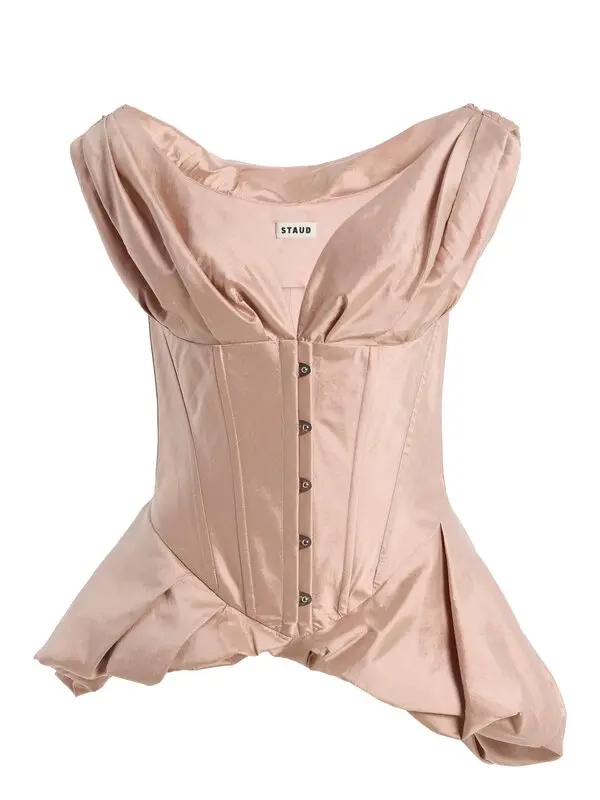 Staud Fabianne Silk Corset Top With Draped Sleeves - Pink
