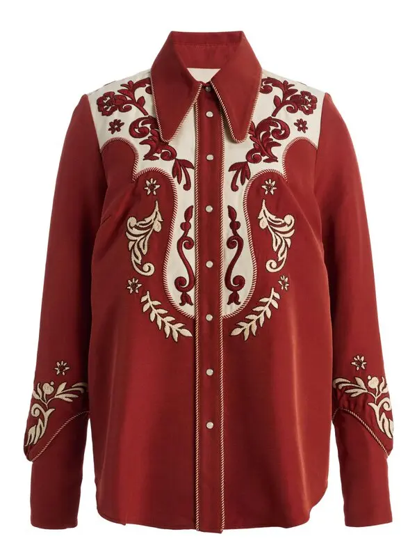ALEMAIS Duke Embroidered Crepe Shirt - Red