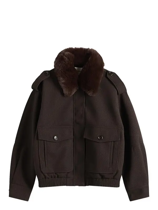 Good American Faux Leather Bomber Jacket With Removable Fur Collar - Espresso