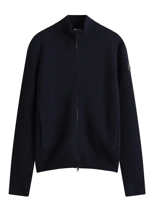 Moncler Wool Cashmere Zip Up Cardigan - Navy