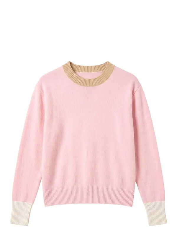 BRODIE CASHMERE Crew Neck Color Block Pullover - Pink