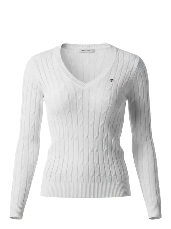 FOREPLAY GOLF Luxe Cashmere Blend V-neck Cable Knit Sweater - White