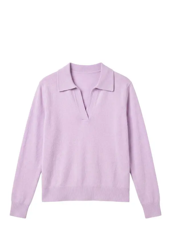 BRODIE CASHMERE Collared V-neck Cashmere Sweatshirt - Purple