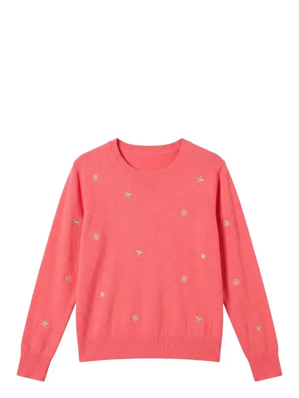 BRODIE CASHMERE Sea Embroidery Cashmere Crew Neck Jumper - Pink