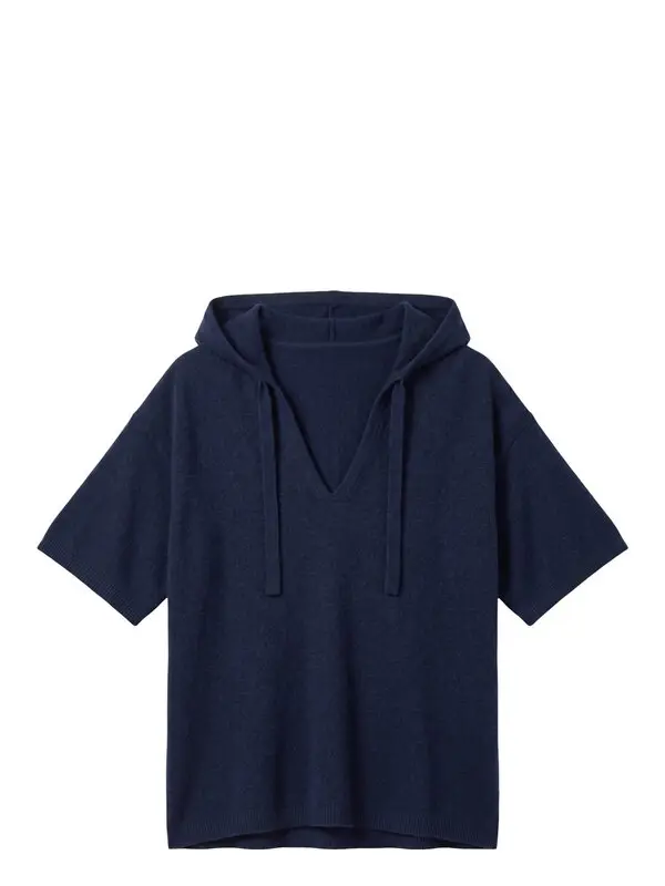BRODIE CASHMERE Solid Aura Hooded Cashmere Tee - Blue