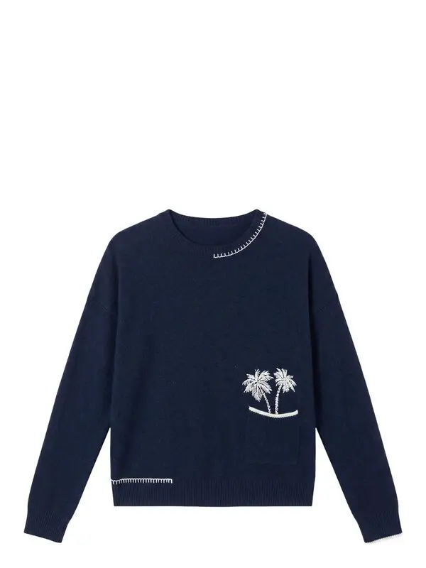 BRODIE CASHMERE Palm Pocket Cashmere Crew Neck Sweater - Blue