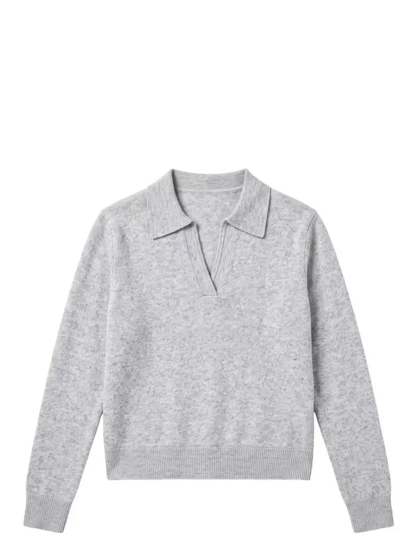 BRODIE CASHMERE Collared Cashmere V-neck Sweatshirt - Grey