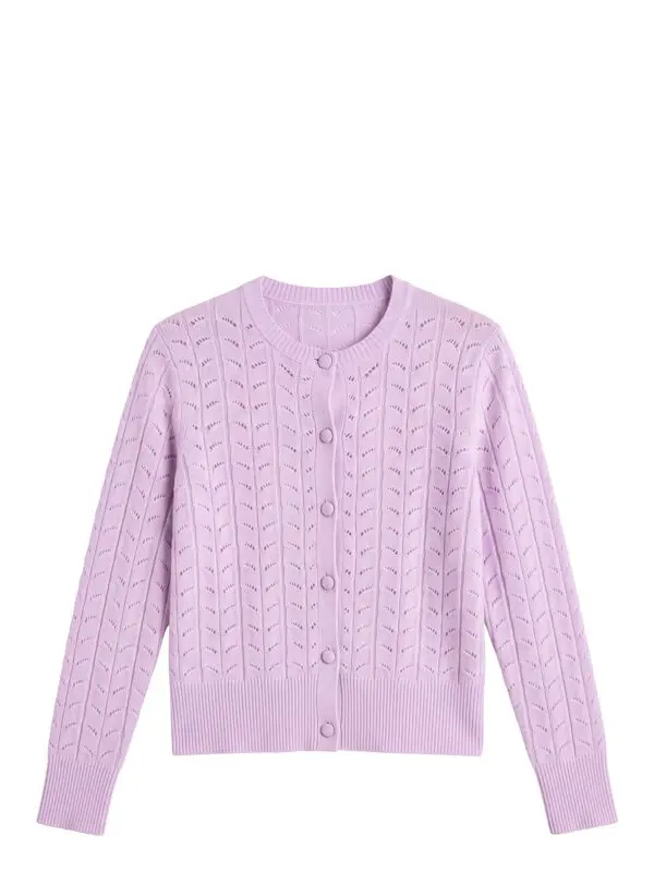 BRODIE CASHMERE Shell Pointelle Cashmere Cardigan - Purple