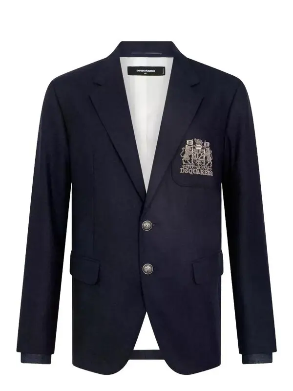Dsquared2 Wool-cashmere Blend Jacket With Denim Cuffs And Crest Detail - Blue