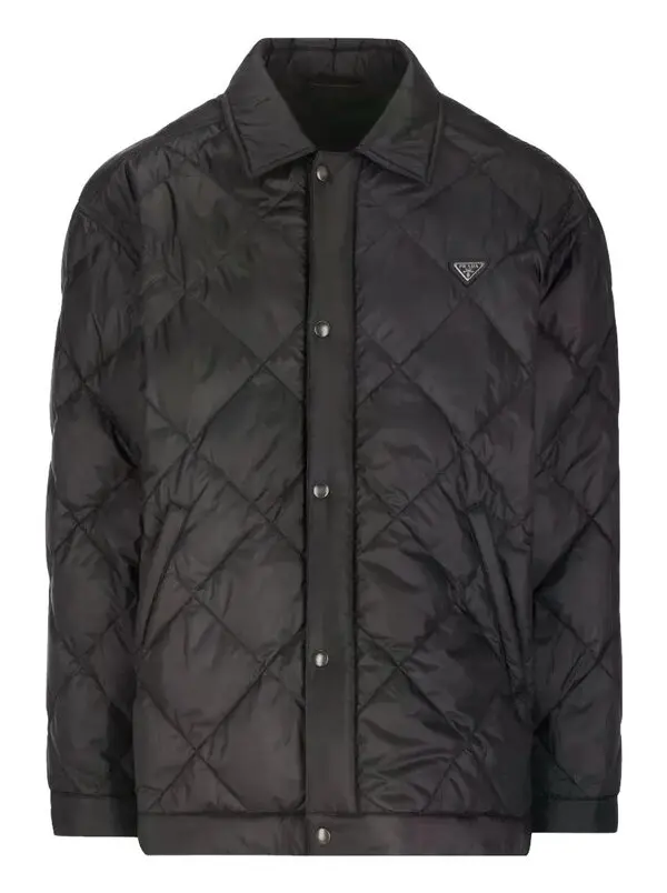 Prada Quilted Logo Plaque Coat - Black