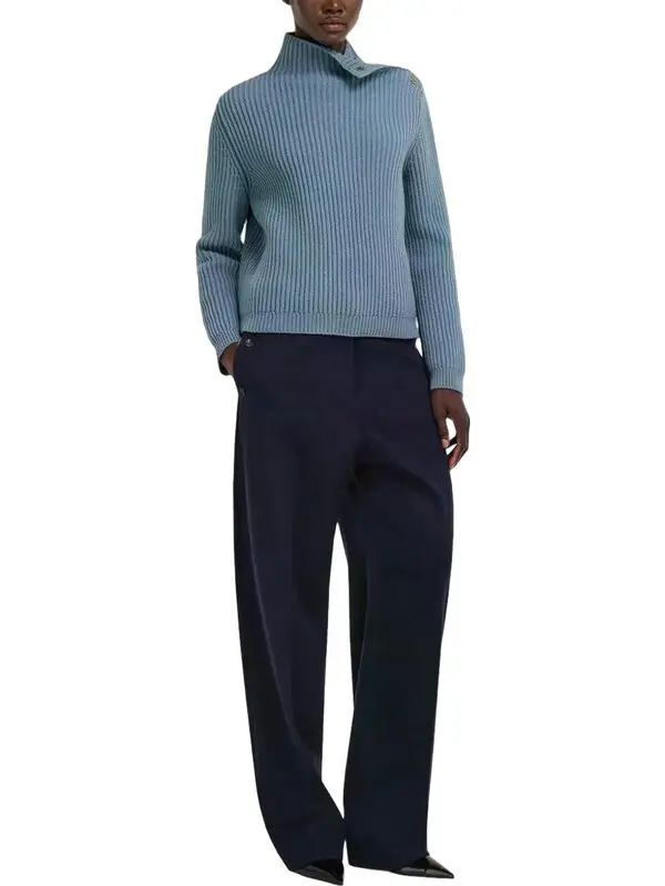 FERRAGAMO Ribbed Mock Neck Sweater With Gancini Detail - Blue