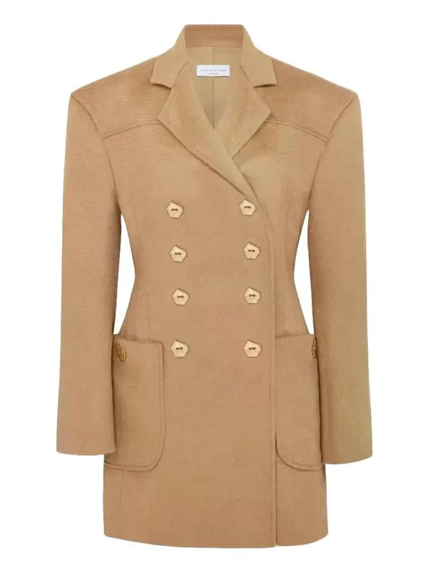 VIOLANTE NESSI Double-breasted Padded-shoulder Coat - Neutrals