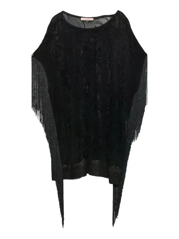 TWINSET Fringe-trim Jacquard-knit Sweater - Black