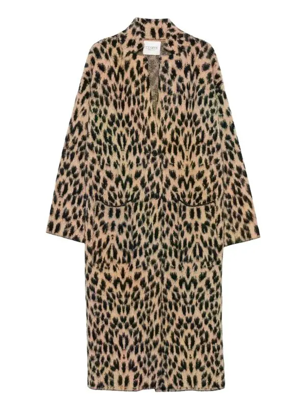 LANEUS Leopard Print Knitted Coat - Neutrals