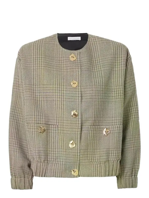 VIOLANTE NESSI Houndstooth-pattern Wool Bomber Jacket - Neutrals