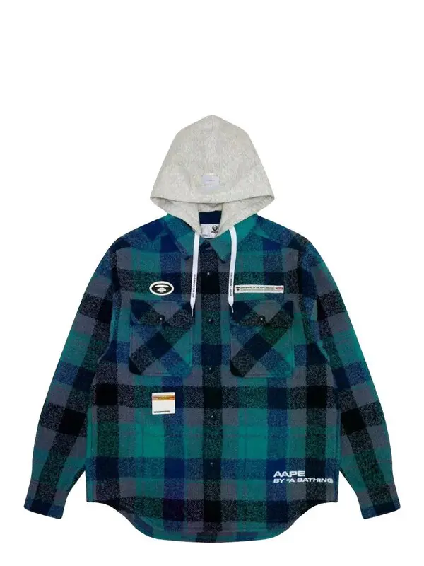 AAPE BY *A BATHING APE Moonface Check-panelled Hooded Shirt Jacket - Blue