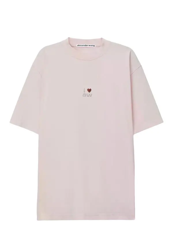 Alexander Wang Short Sleeve T-shirt With Crystal Embellished Graphic - Pink