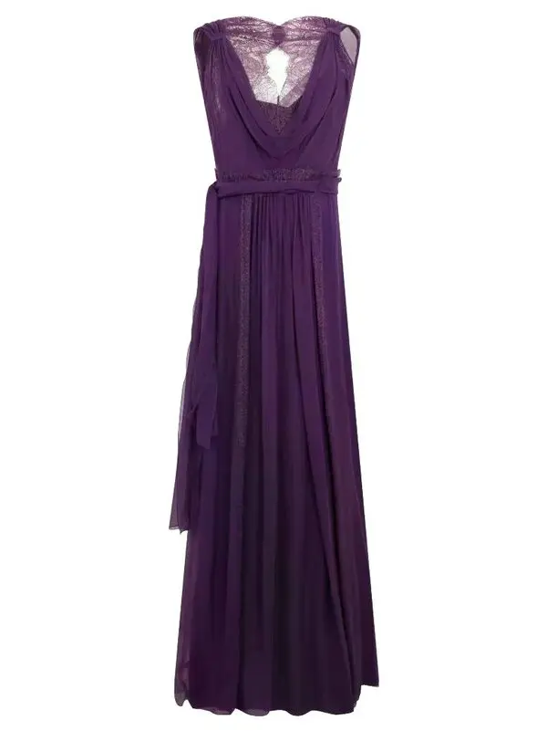 Alberta Ferretti Silk Maxi Dress With Lace Trim - Purple