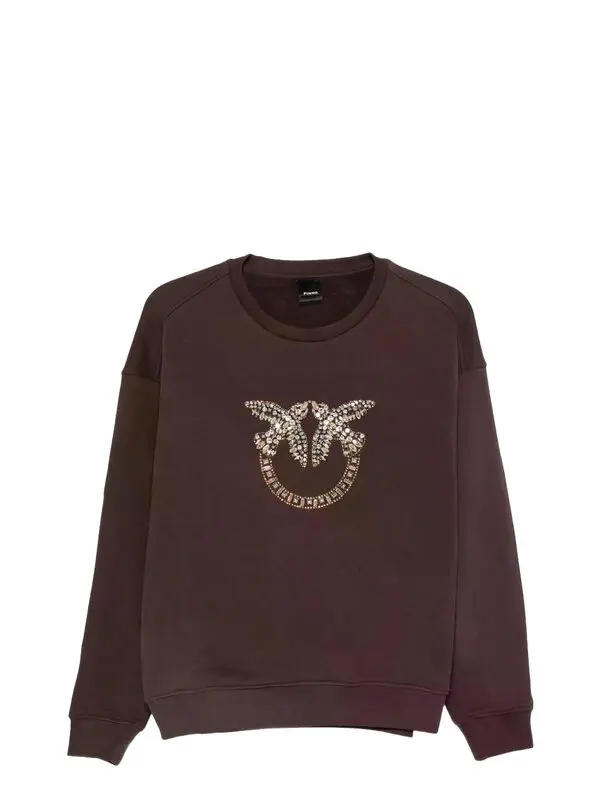 Pinko Love Birds Crystal-embellished Crew Neck Sweater - Brown