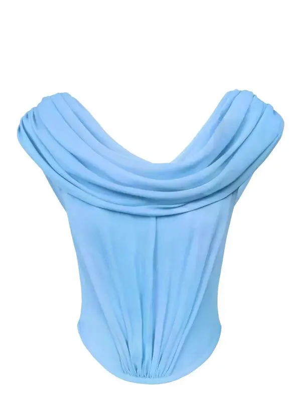 POST MERIDIEM Draped Cowl Neck Sleeveless Top - Blue
