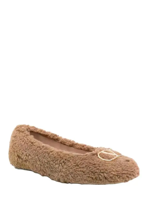 Valentino Garavani Shearling-effect Ballet Flats - Brown
