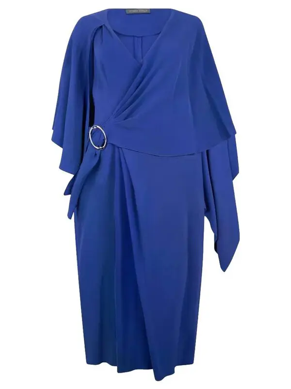 Alberta Ferretti Draped Midi Dress With Cape Detail - Blue