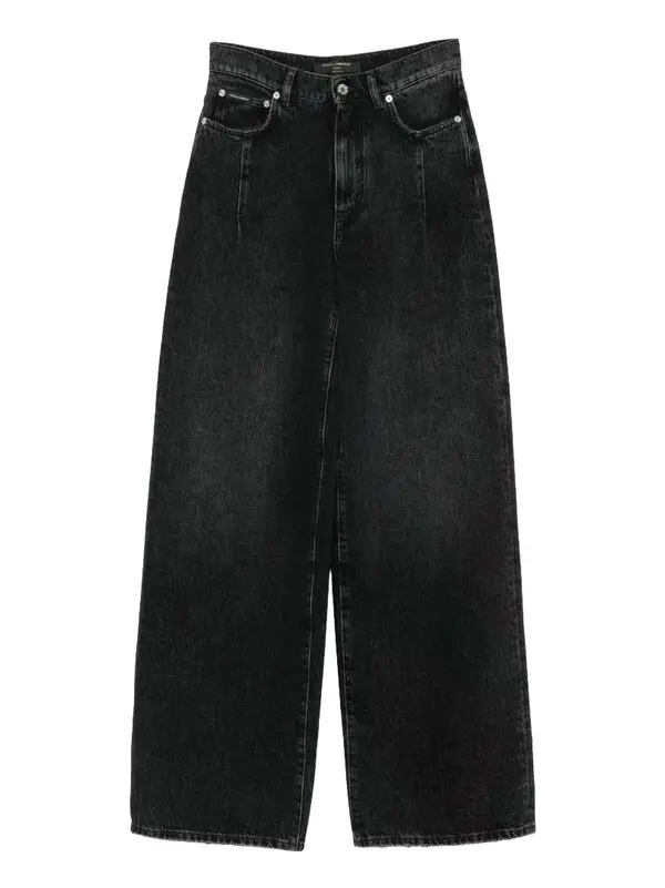 Dolce & Gabbana Logo Plaque Wide-leg Jeans - Black