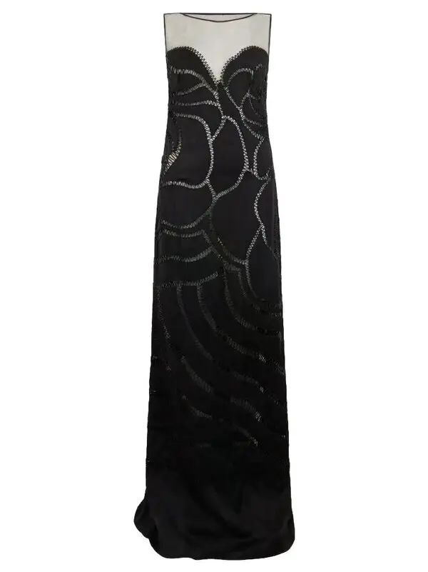 Alberta Ferretti Embroidered Sleeveless Gown - Black