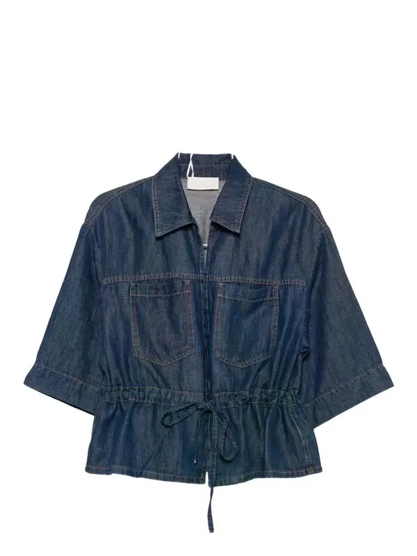 I BLUES Peplum Hem Drawstring Waist Shirt - Blue