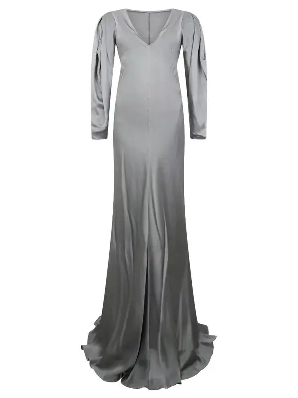 Alberta Ferretti Silk Satin V-neck Gown - Grey