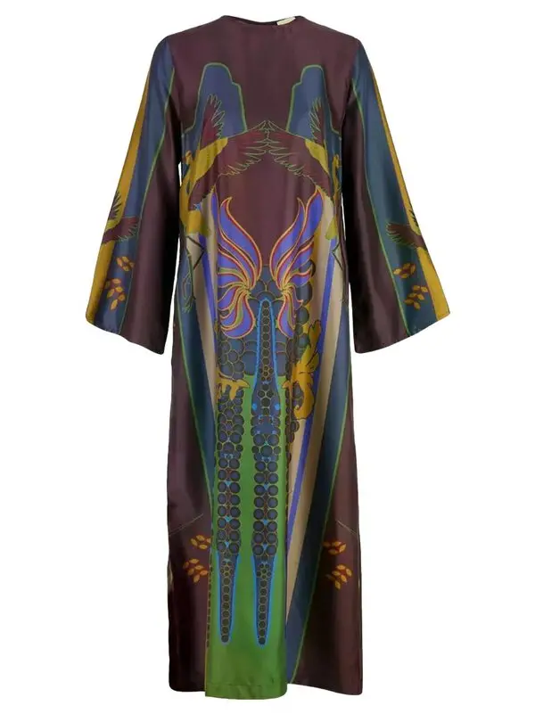 PAULA Crew Neck Printed Silk Dress - Brown