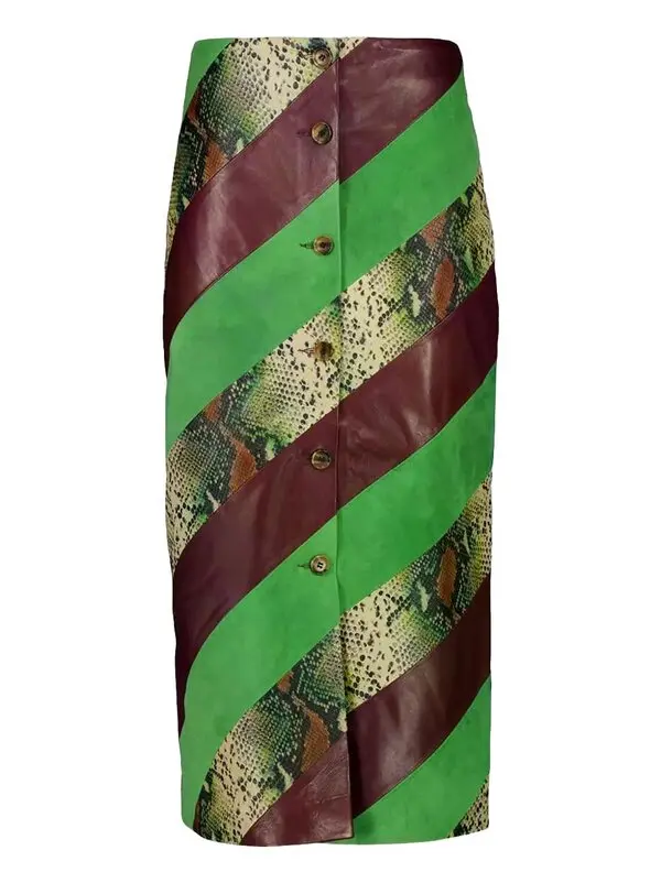 PAULA Button Leather Skirt - Green