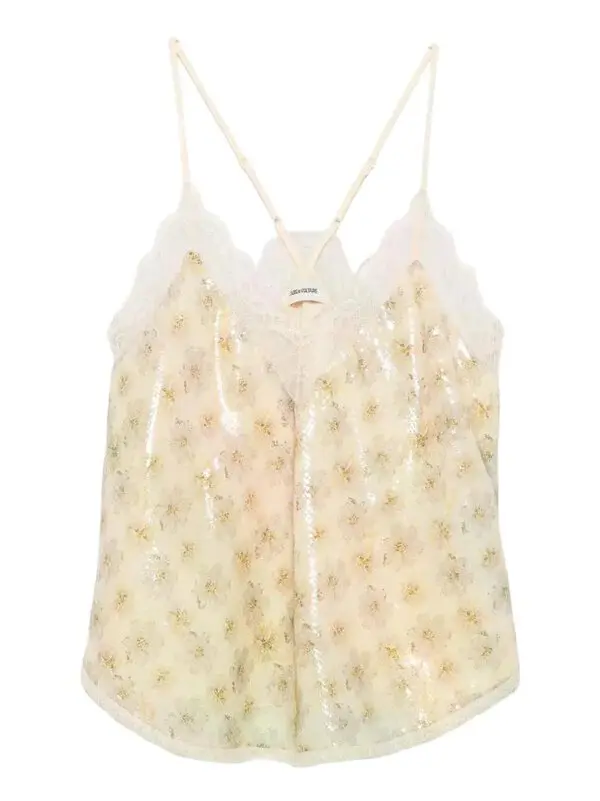 Zadig&Voltaire Christy Floral Sequin Embellished Top - Neutrals