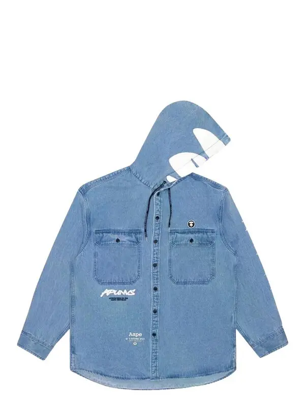 AAPE BY *A BATHING APE Moonface Hooded Denim Shirt - Blue