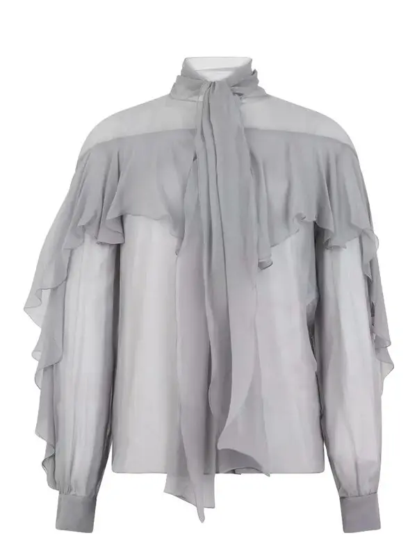 Alberta Ferretti Ruffle Detail Silk Blouse - Grey